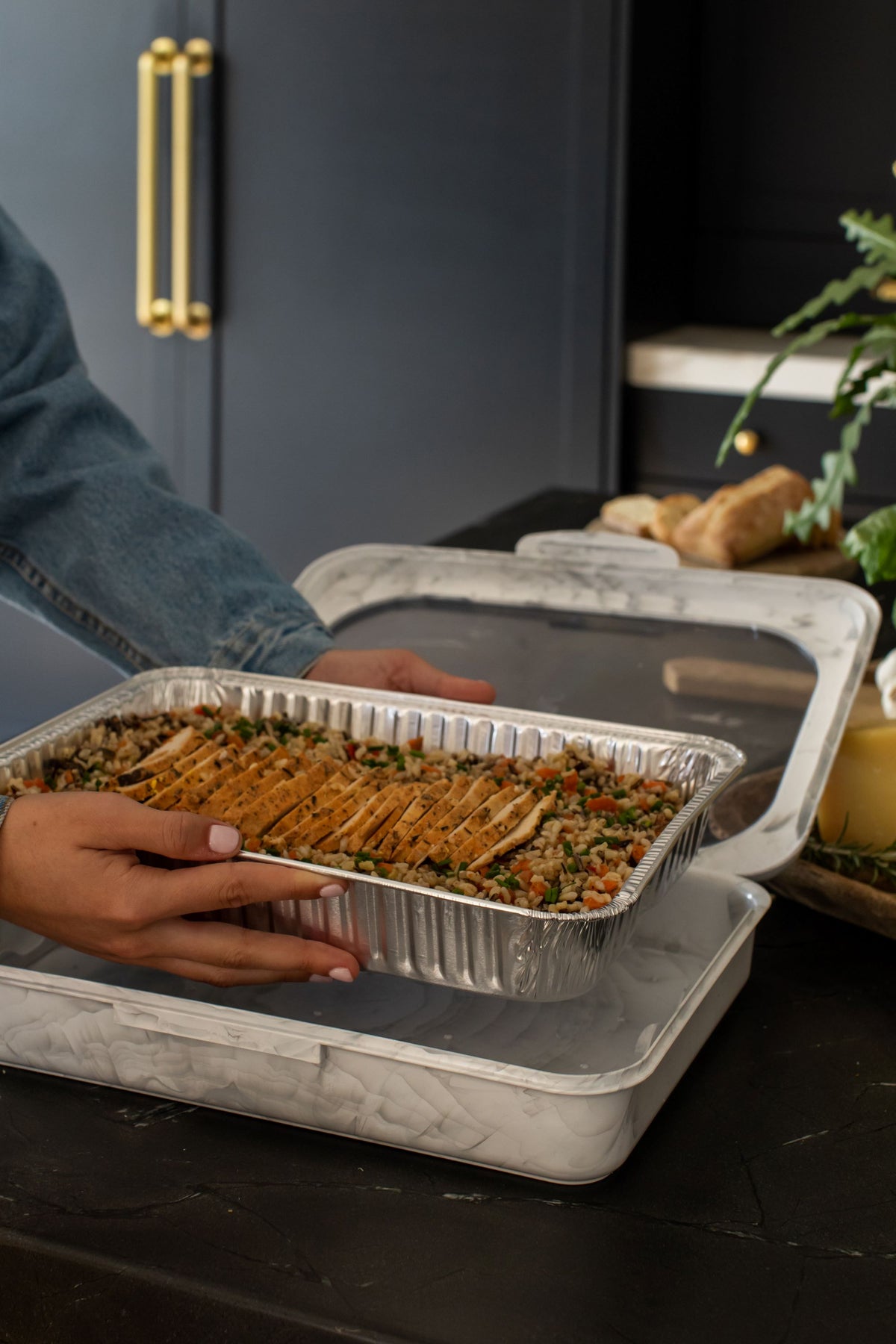 9x13 White and Grey Marble Cake Foil Pan - FANCY PANZ™